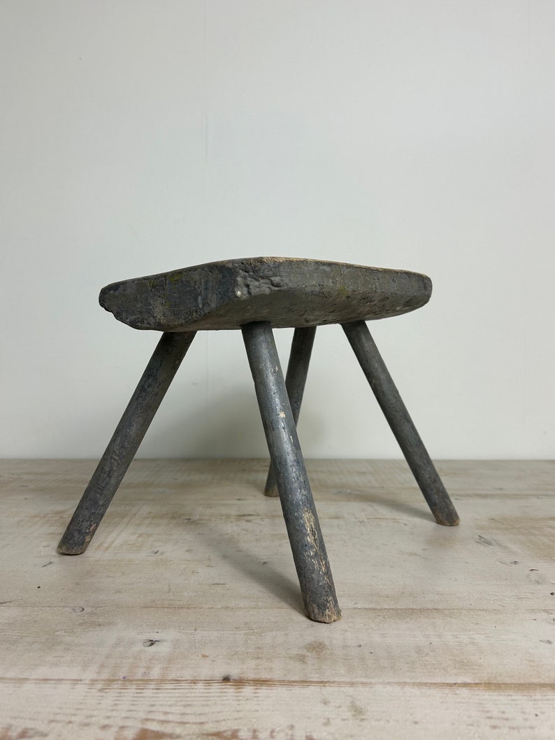 Small Vintage Blue Wooden Stool, Rustic Stool - Etsy UK