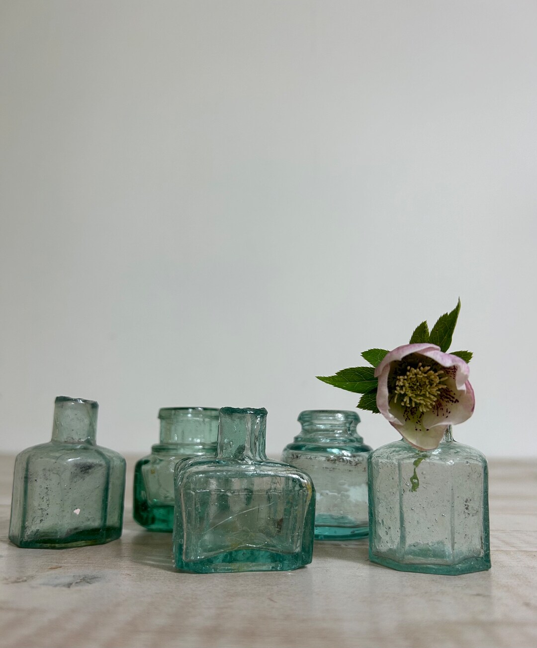 Collection of Antique Victorian Green Glass Ink Bottles, Vintage Ink ...