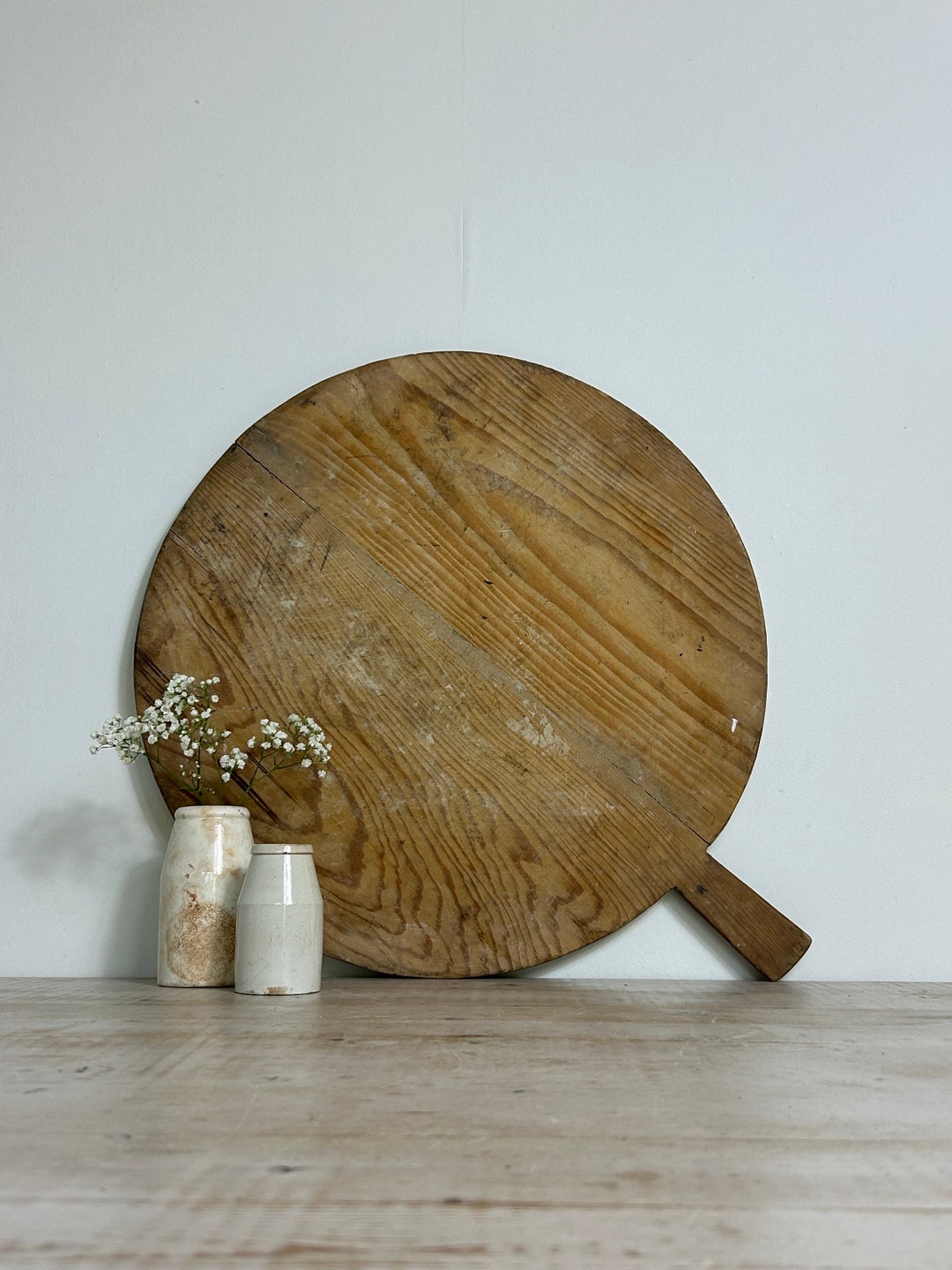 Antique Mediterranean Wooden Rustic Chopping Board / Round Bread Board ...
