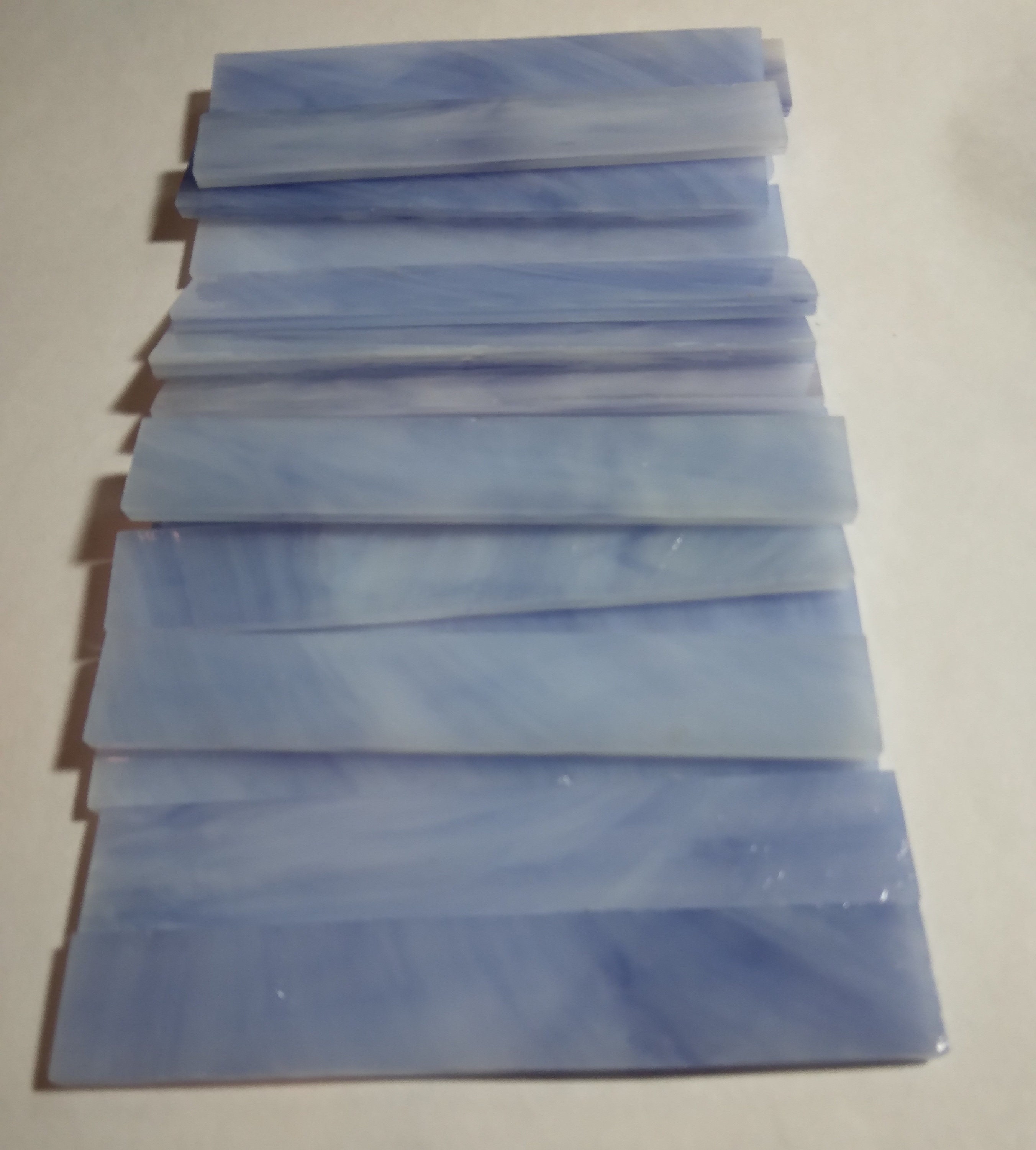 Light Blue Streaky Iridized One Side, Stained Glass Strips, 3x1/2x3mm ...