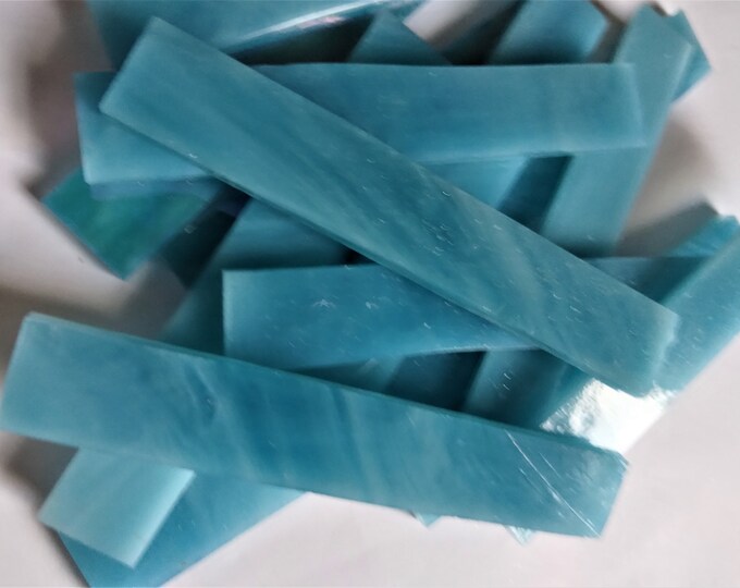 Blue and White Wispy Stained Glass Border Strips Iridized One Side, 3x1 ...