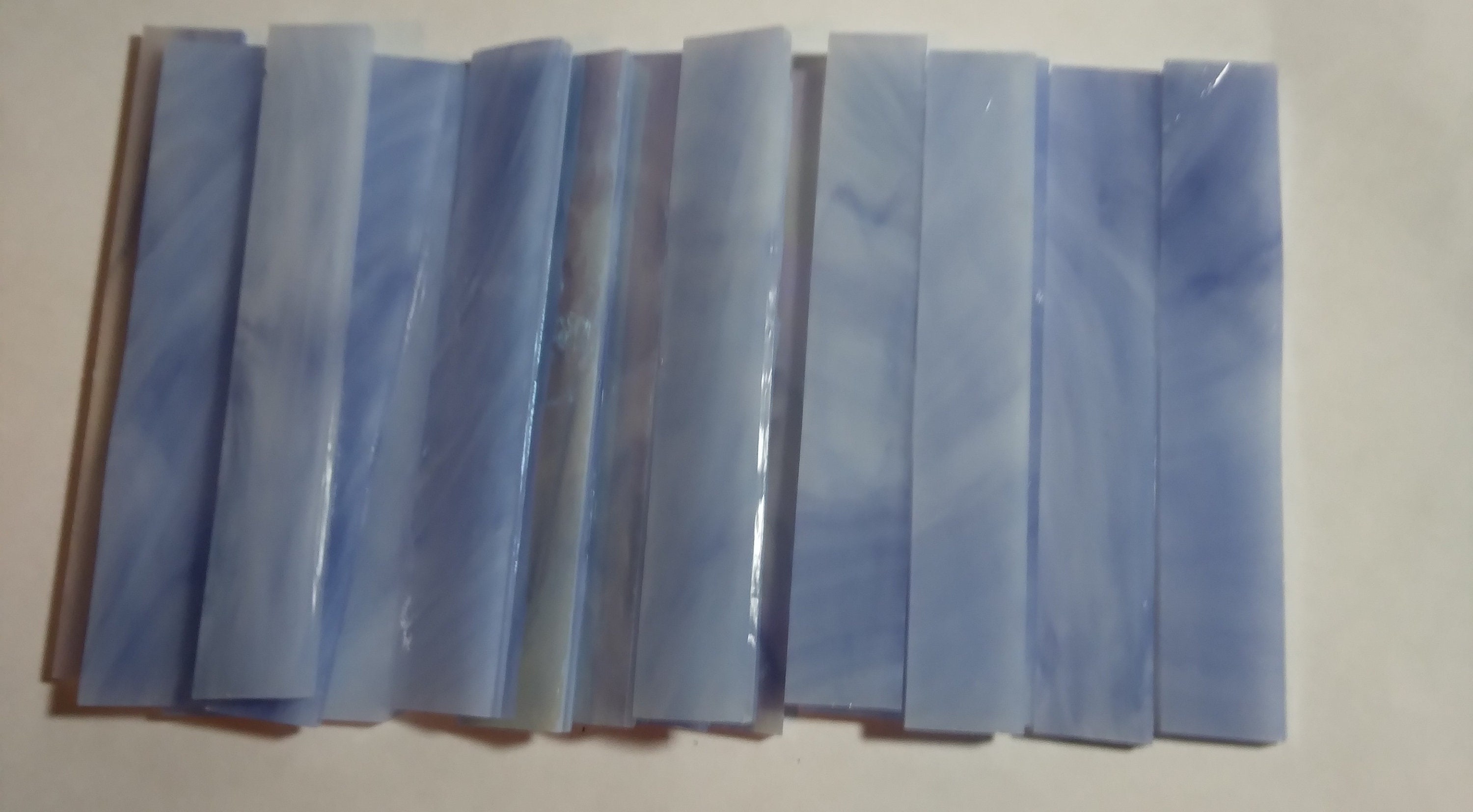 Light Blue Streaky Iridized One Side, Stained Glass Strips, 3x1/2x3mm ...