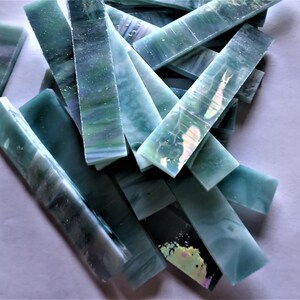 Border Strips Turquoise, Opal Aqua Streaky Iridized One Side 3"x1/2 ...