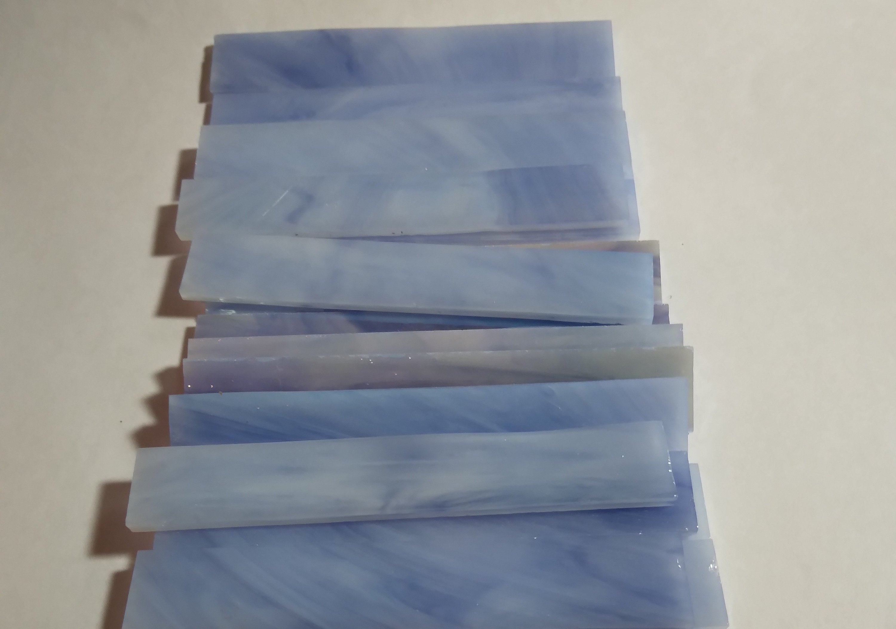 Light Blue Streaky Iridized One Side, Stained Glass Strips, 3x1/2x3mm ...