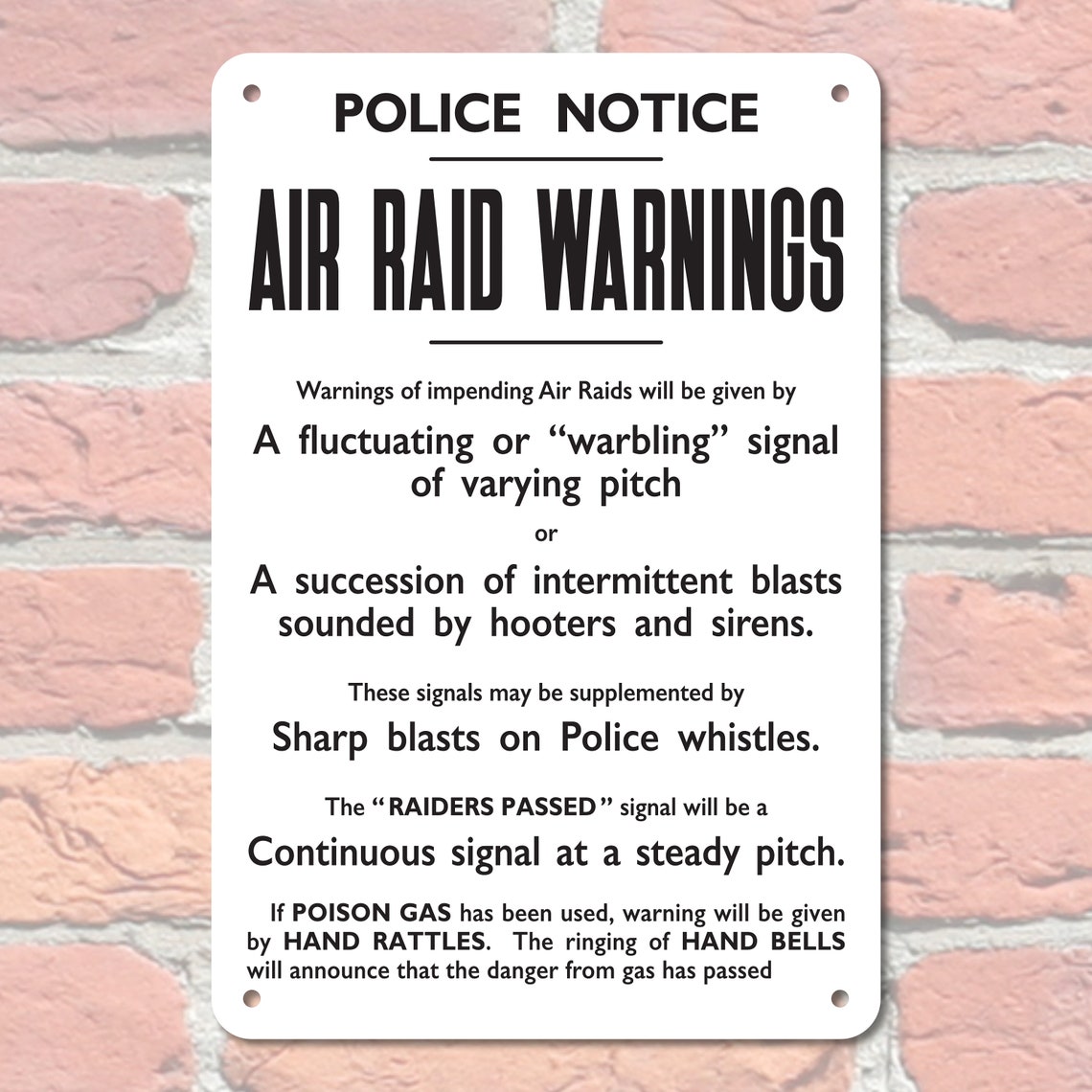WW2 Sign ARP warning Police Notice Air Raid Warning Air | Etsy