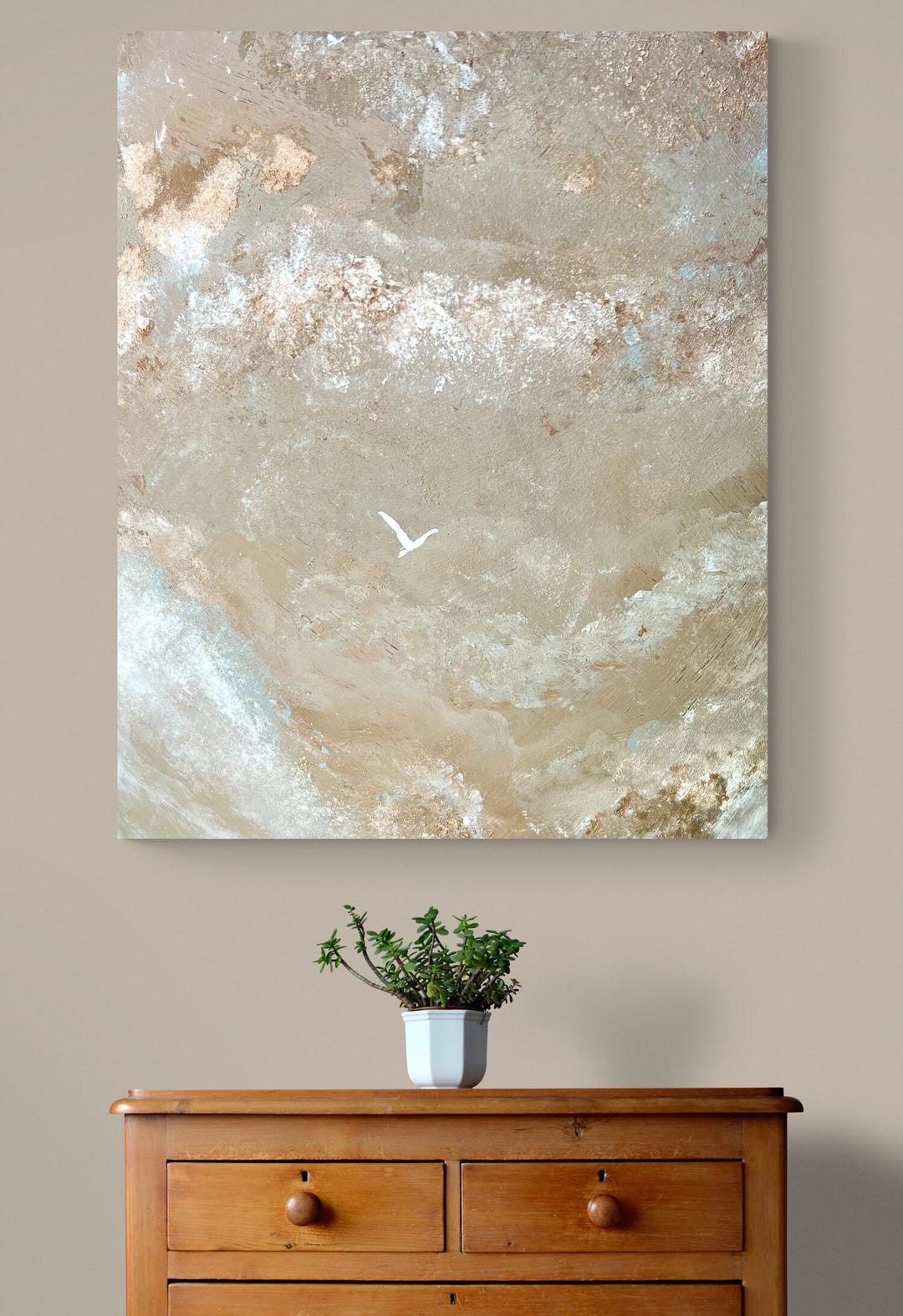 Ethereal Dove Acrylic Painting: Minimalist Neutral Art (downloadable ...