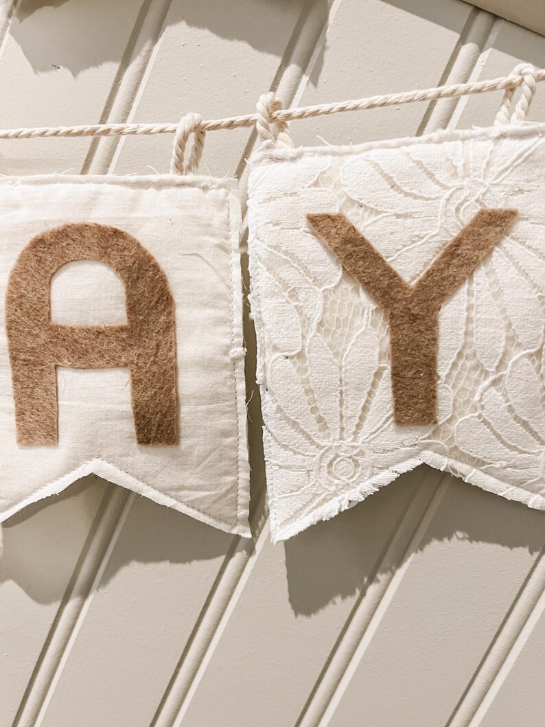 Happy Birthday Fabric Banner: Beige Neutral Party Decor - Etsy