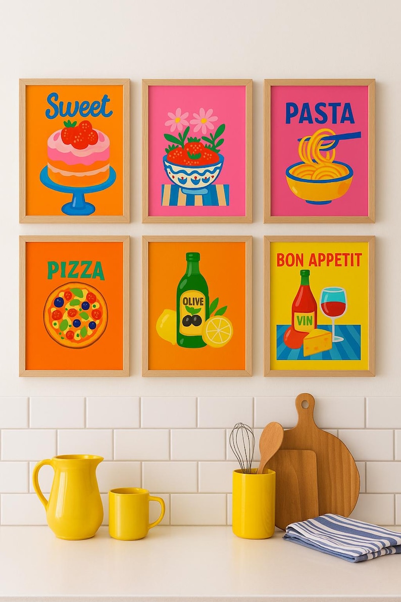 Colorful Food Pop Art Print Set of 17: Kitchen Gallery Wall (digital ...