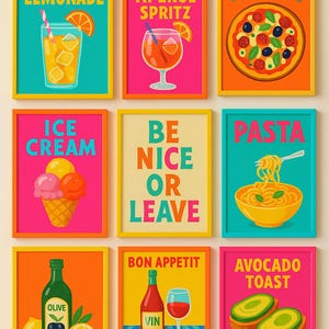 Colorful Food Pop Art Print Set of 17: Kitchen Gallery Wall (digital ...