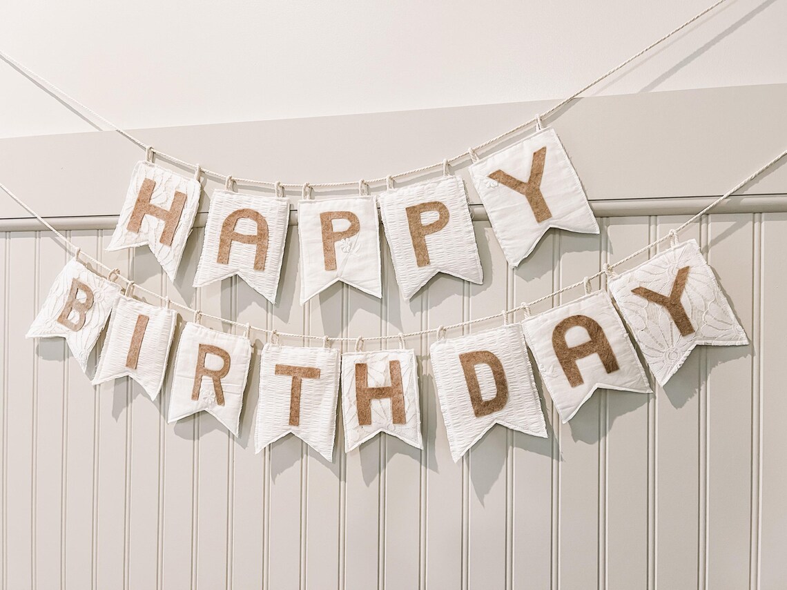 Happy Birthday Fabric Banner: Beige Neutral Party Decor - Etsy