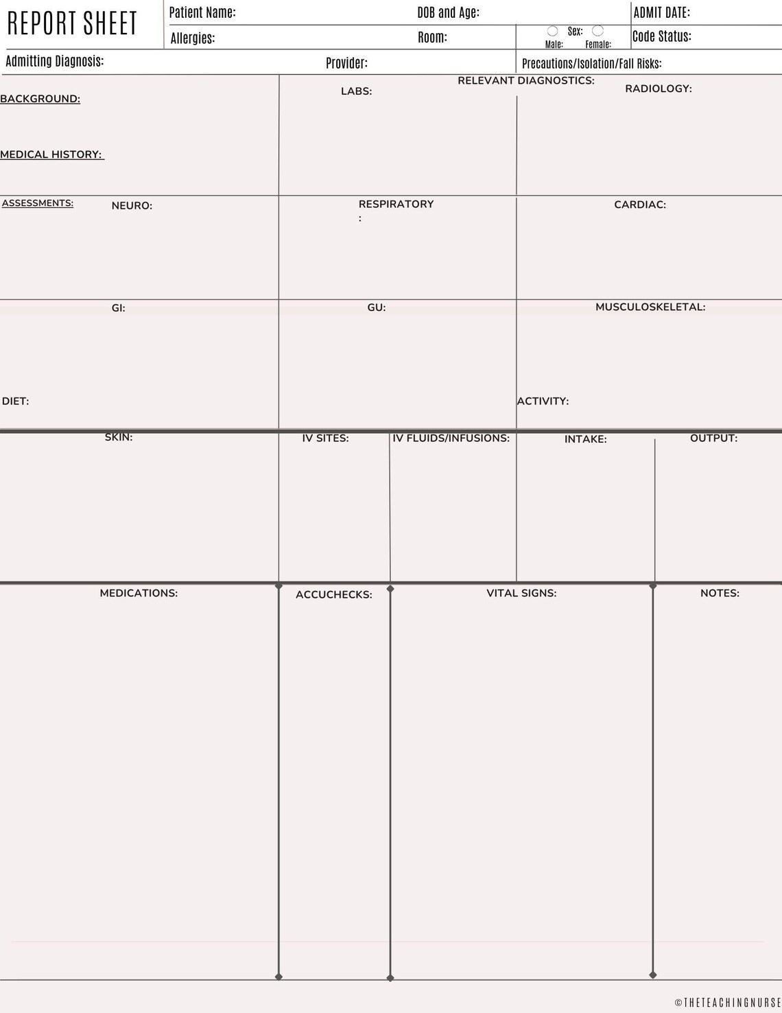 Patient Report Sheet for Hospital And/or Clinical - Etsy
