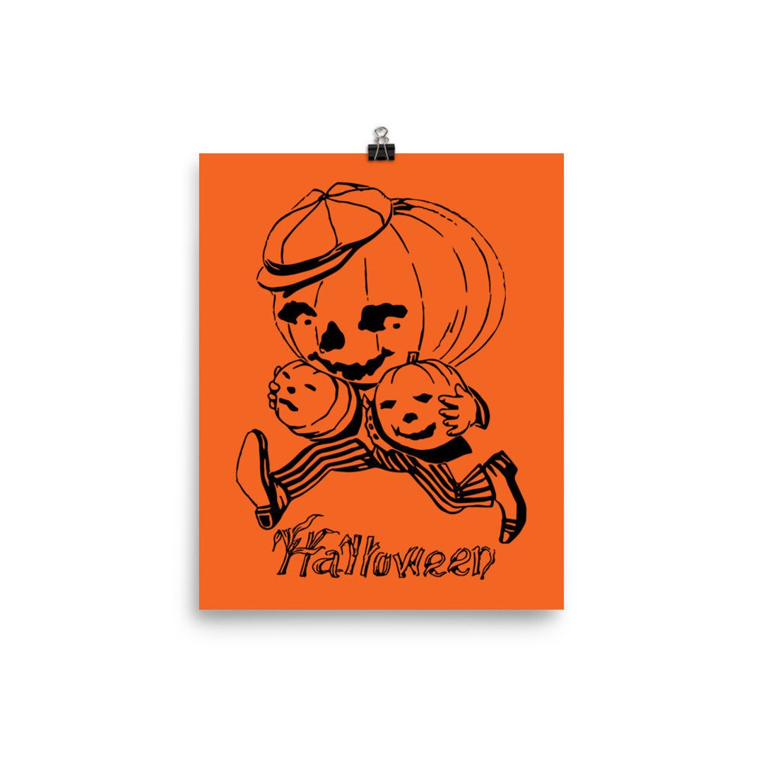 Vintage Style Fall Halloween Poster Wall Art Featuring the Running Jack ...