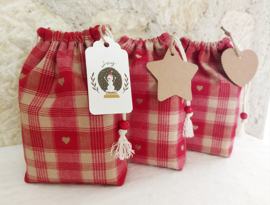 Pouch Small Cotton Bag With Red Hearts Home Decor Pouch Small Reusable ...