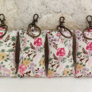Key Ring in Cotton Fabric Pink Flowers and Natural Linen Bag - Etsy