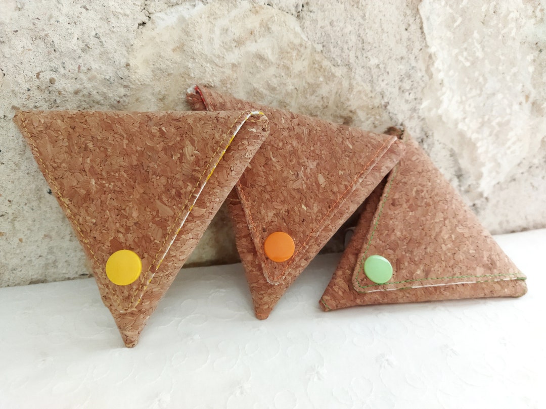 Triangle Cork Purse Lined With Exotic Monstera Leaf Fabric, Small Gift ...