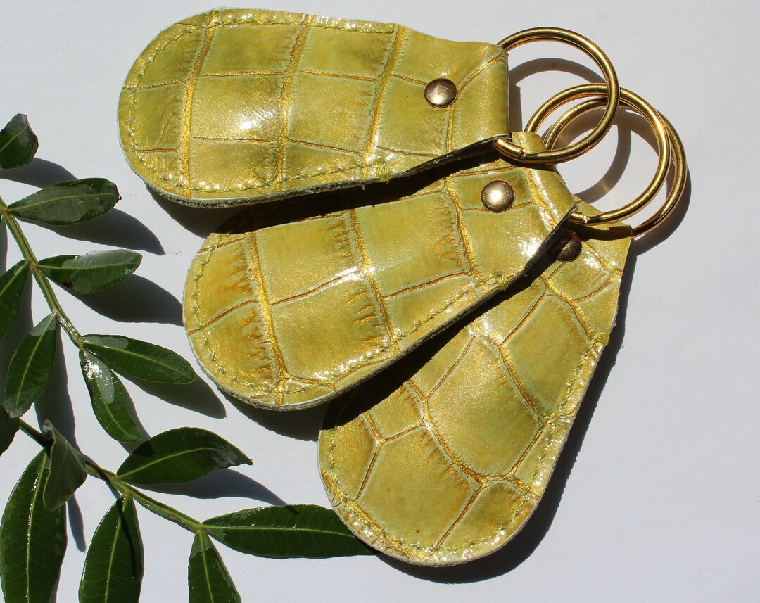 Yellow Leather Keychain, Gift Idea ,personalized Key Fob Leather ...