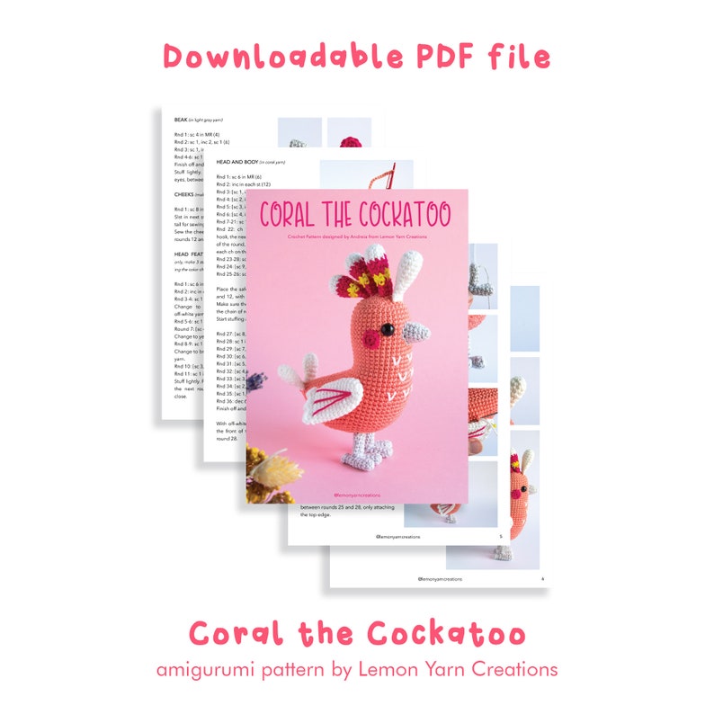Lemon Yarn Creations | PADRÃO DE CROCHÊ Coral, a Cacatua | Pássaro ...