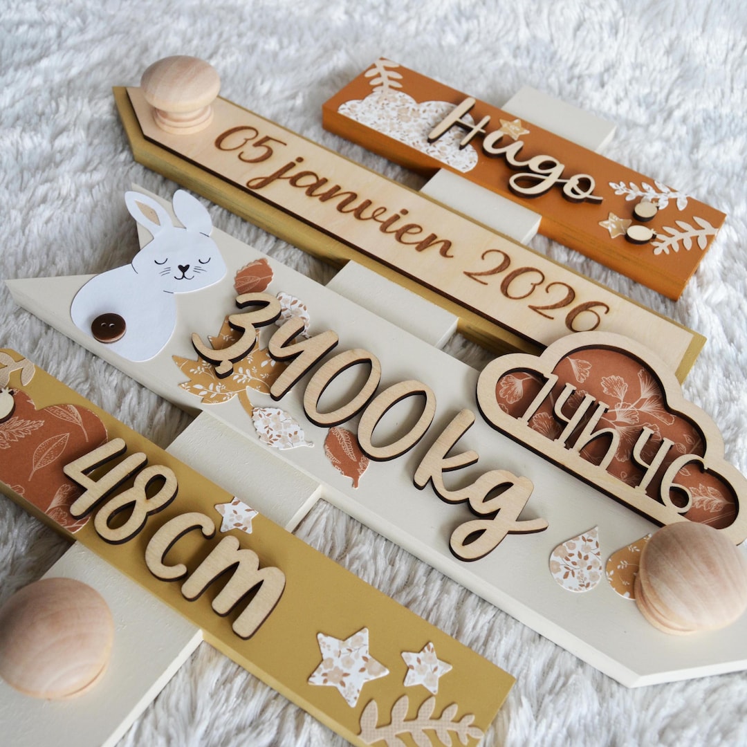 Birth Announcement Sign With Wooden Hook for a Child's Room or as a ...