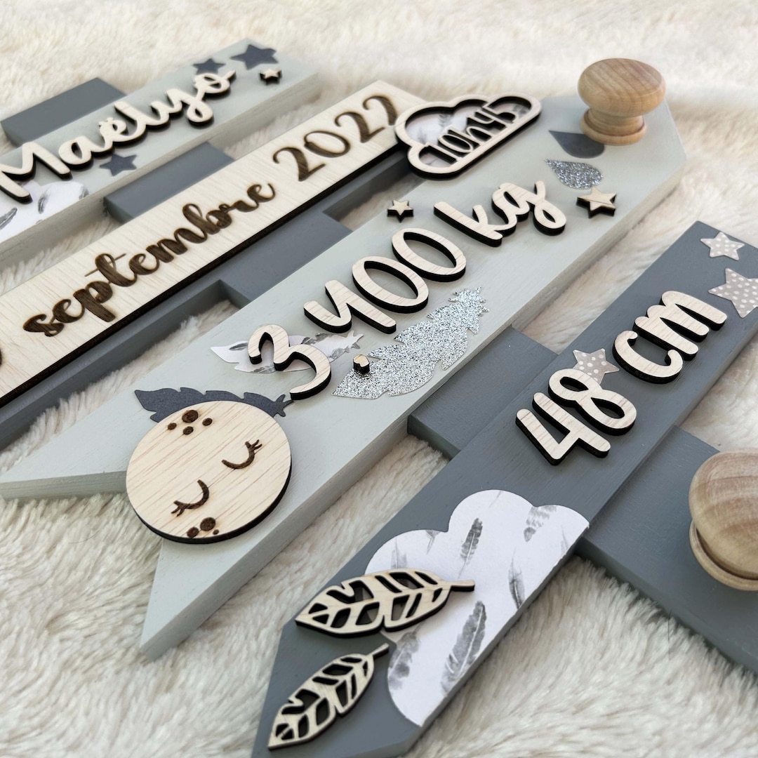 Birth Announcement Sign With Wooden Hook for a Child's Room or as a ...