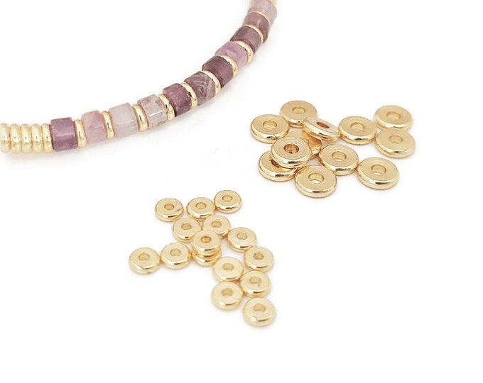 18k Gold Plated Brass Rondelle Beads, Diam. 4mm/6mm, Spacer Beads, 18k ...