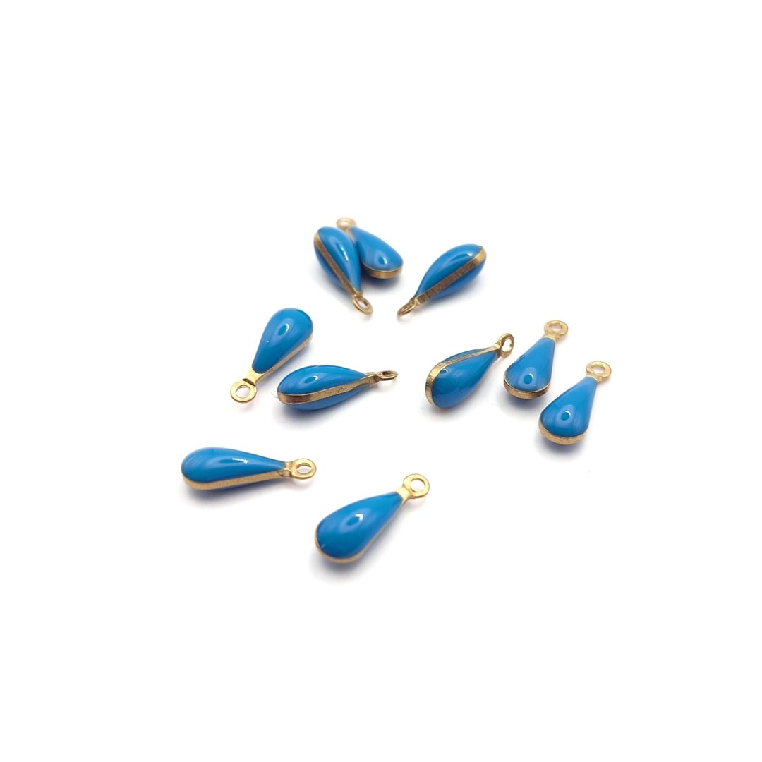 Mini Blue Enamel Drops, 11x4mm, Double-sided Enamel Resin Charm, Front ...
