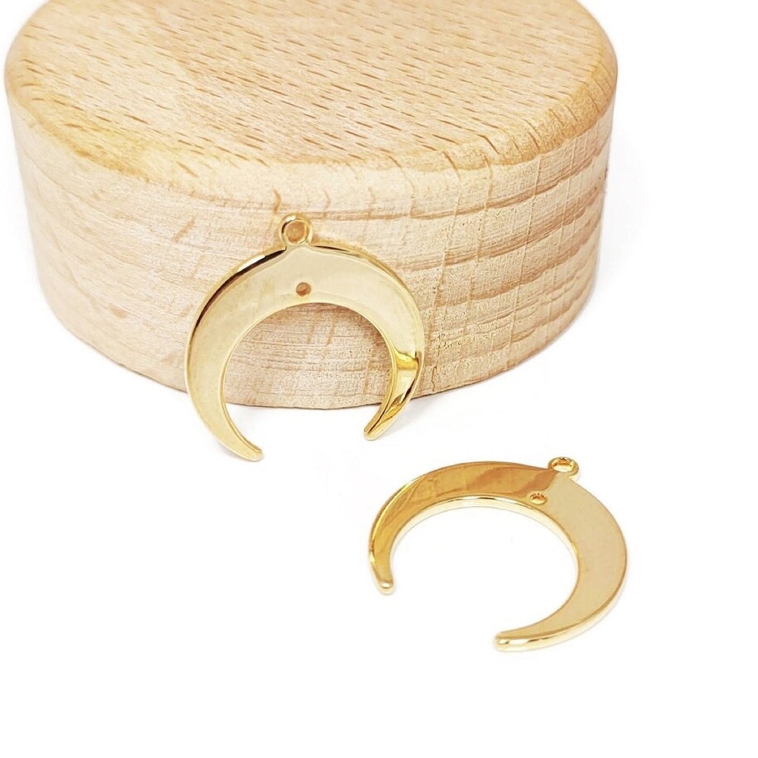 18k Gold Plated Brass Crescent Moon Connector Pendants, 19mm, Gold Half ...