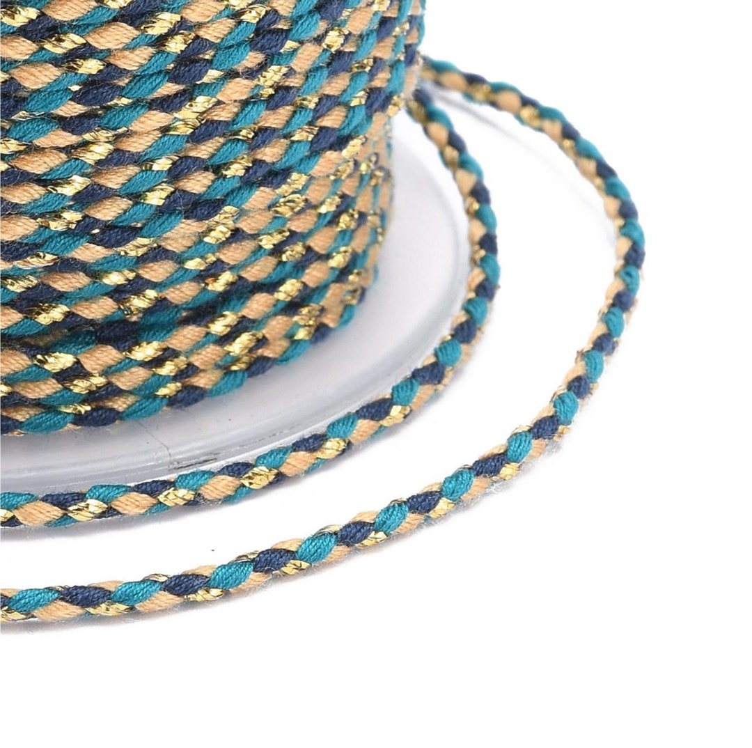 Braided Cord, Blue, Beige and Gold Threads, Diameter 1.5mm, for ...