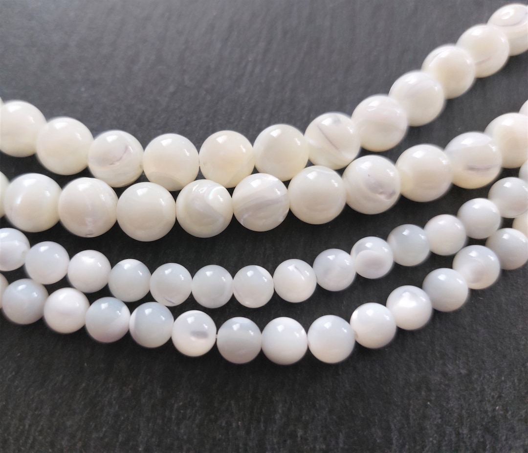 Perles de NACRE naturelle, diamètre 3mm / 6mm / 8mm, pierre ronde nacre ...