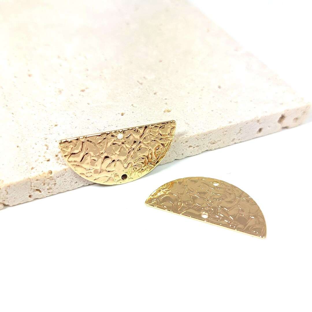 18k Gold Plated Brass Half Circle Connectors, Half Moon Sequin Texture ...