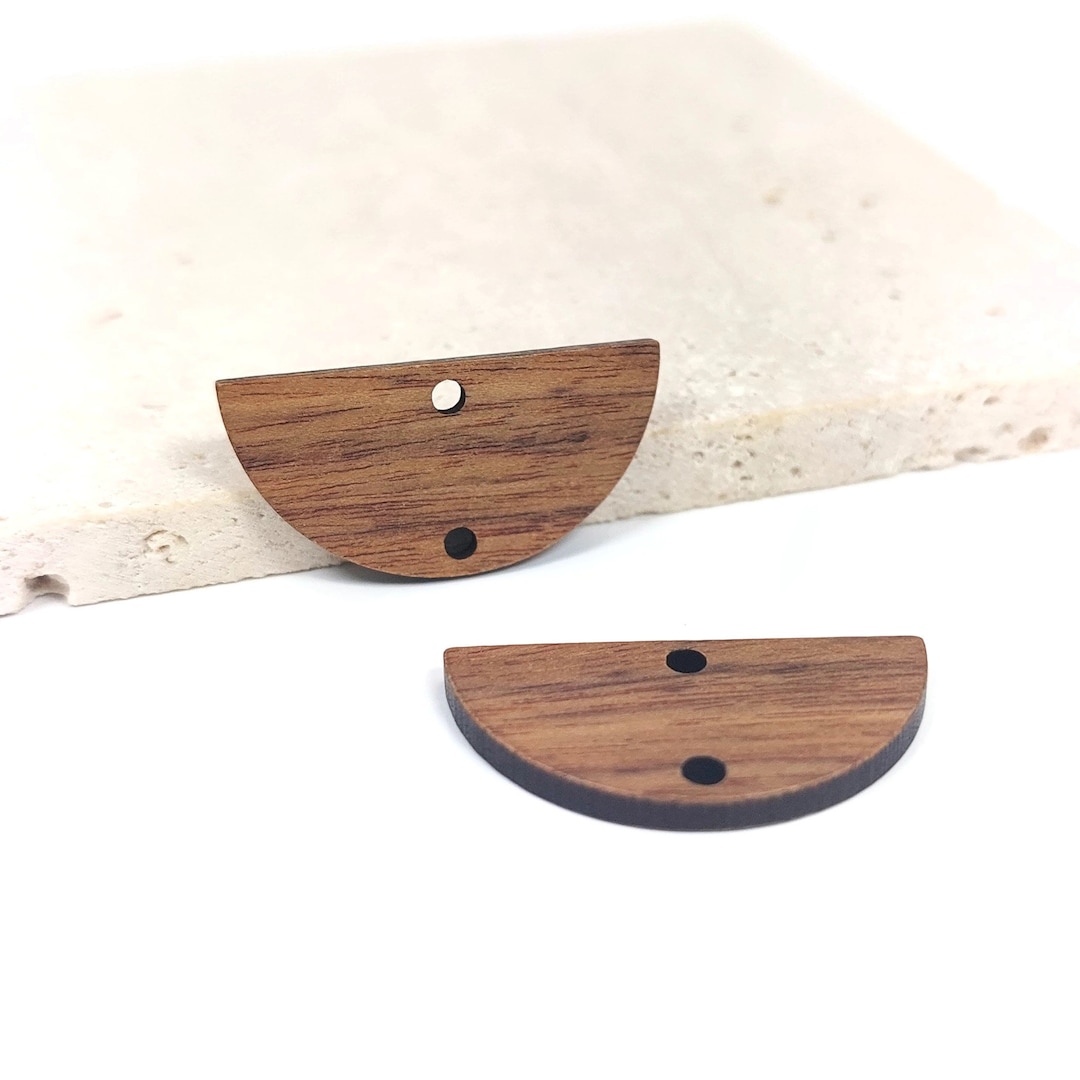 Walnut Wood Half-circle Connectors, 28x14mm, Natural Unstained, 2 Holes ...