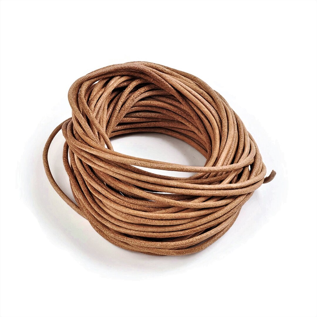 Cordon en cuir NATUREL, Ø 2mm, corde, lanière cuir rond. Coupon de 2 ...