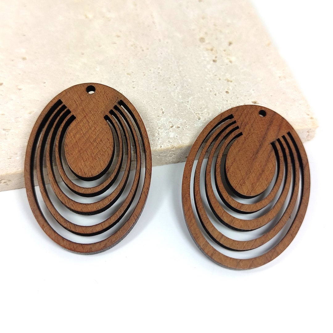 Oval Walnut Wood Pendants, 39mm, Natural Unstained, Jewelry Creation ...