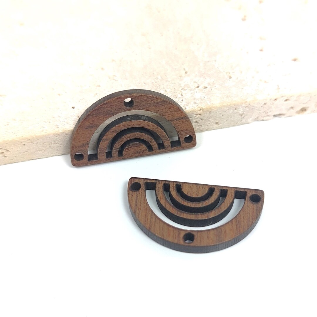 Walnut Wood Half-circle Connectors, 25x13mm, Natural Unstained, 3 Holes ...