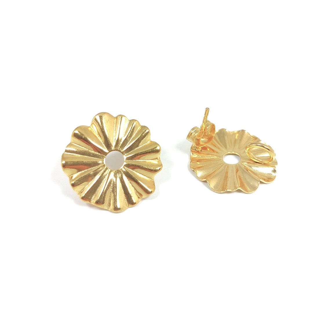 18k Gold-plated Stainless Steel Irregular Round Pleated Studs, Diam ...