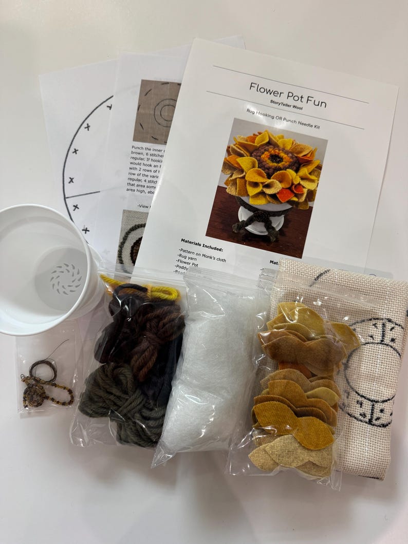 Sunflower Rug Hooking Kit - Punch or Traditional- Proddy Petals ...