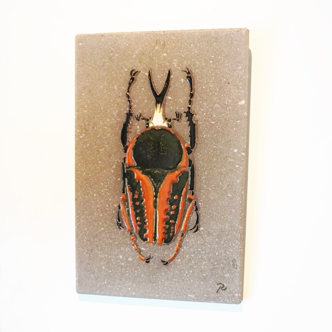 Orange and Green Beetle Insect Painting in Enameled Lava - Etsy