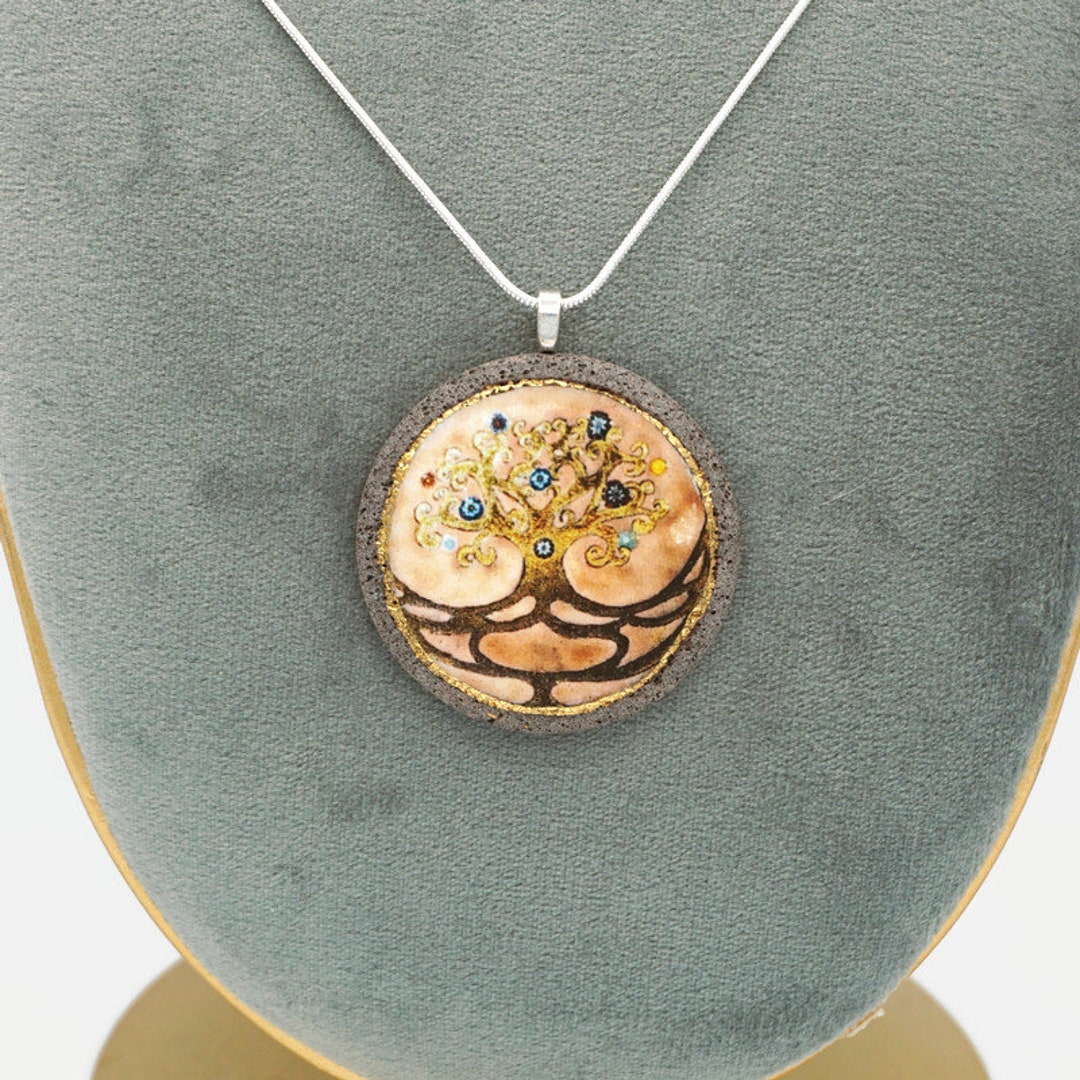 Pink Tree of Life Pendant, 4 Cm, in Enameled Lava With Gold Accents ...