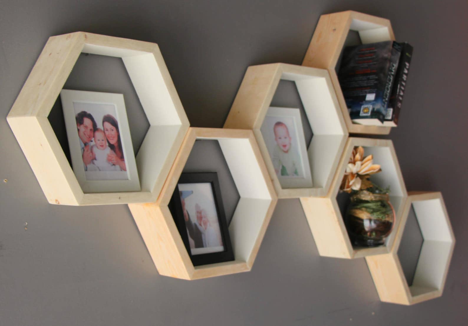 Geometric Hexagon Shelves, Mid Century Wood Shelves, Wall Shelving ...