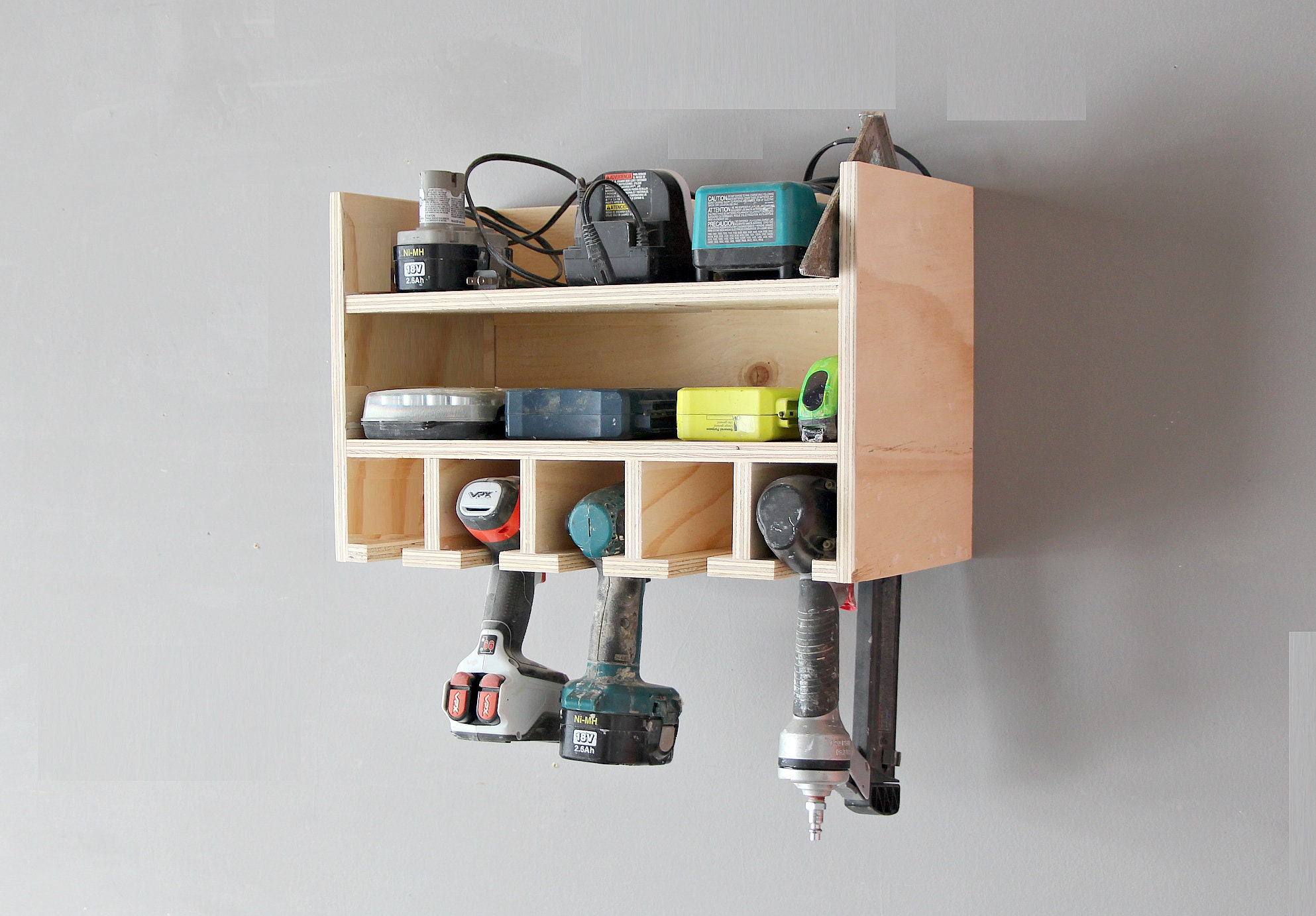 Up to 7 Dock Cordless Drill Storage, Power Tool Rack With Shelf, Garage ...