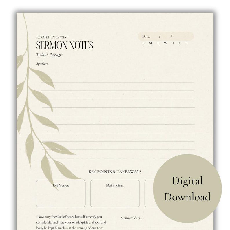Sermon Notes Printable | Rooted in Christ Church Notes Page | Christian ...
