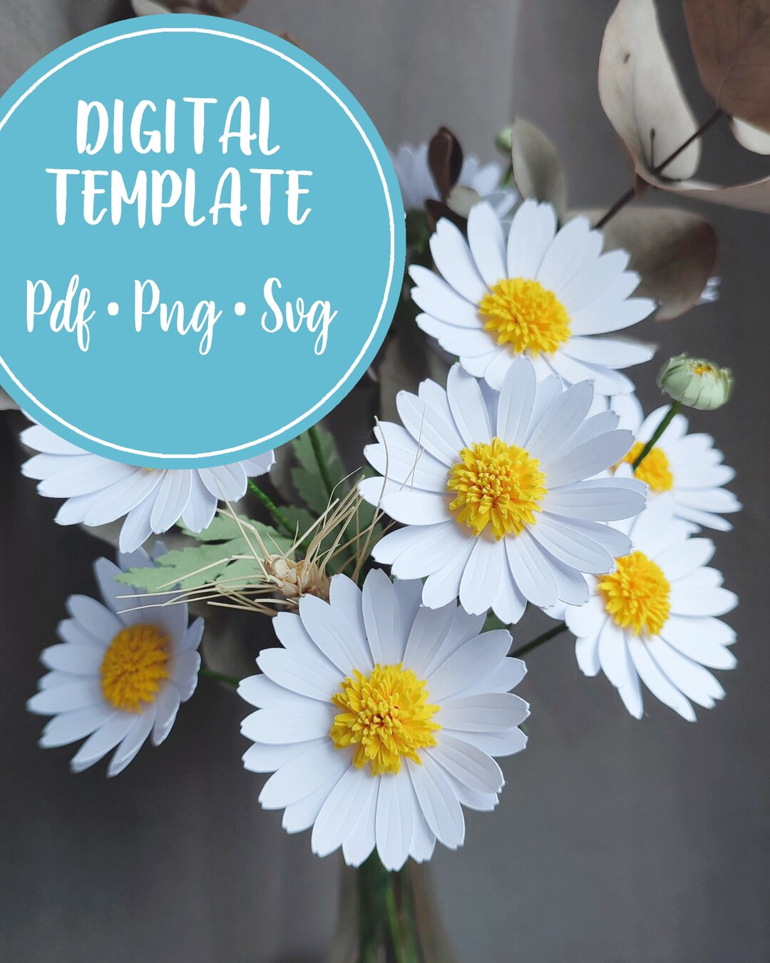 Digital Template 3D Daisy Flowers Paper Pdf Png Svg and Studio3 for ...