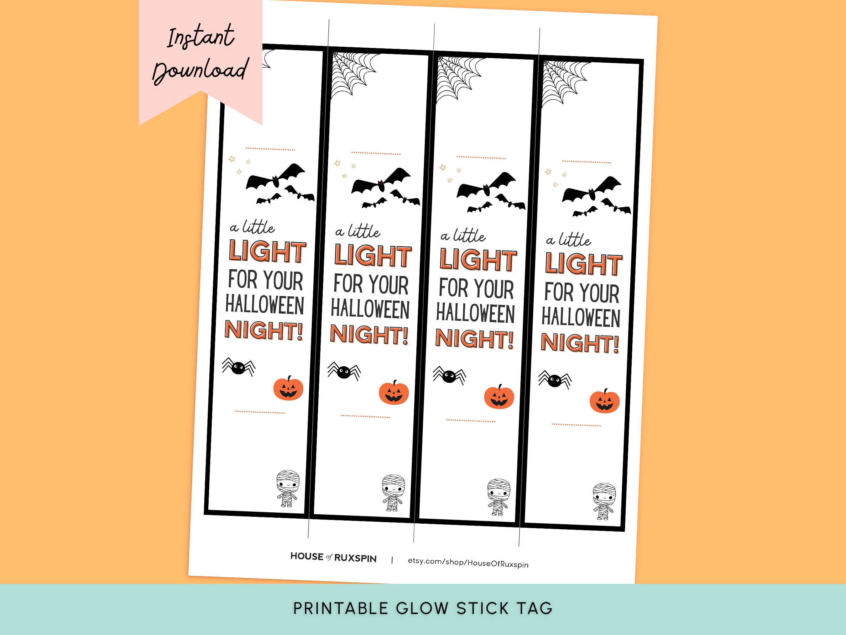Printable Halloween Glow Stick Tag Halloween Party Favor, Trick or ...