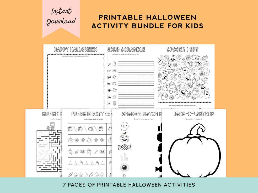 Printable Kid's Halloween Activity Bundle, Halloween Activity Sheets ...