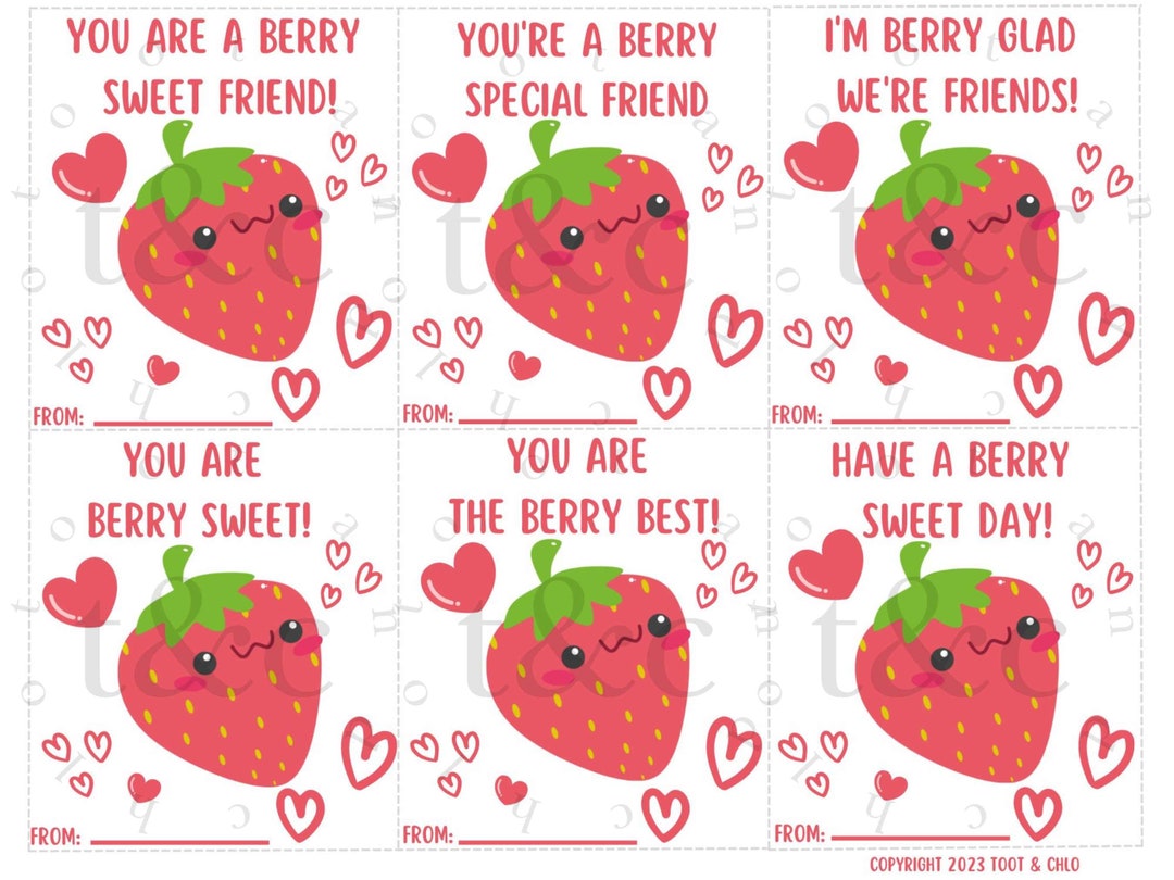 Printable Cute Strawberry Valentine Cards | INSTANT DOWNLOAD ...