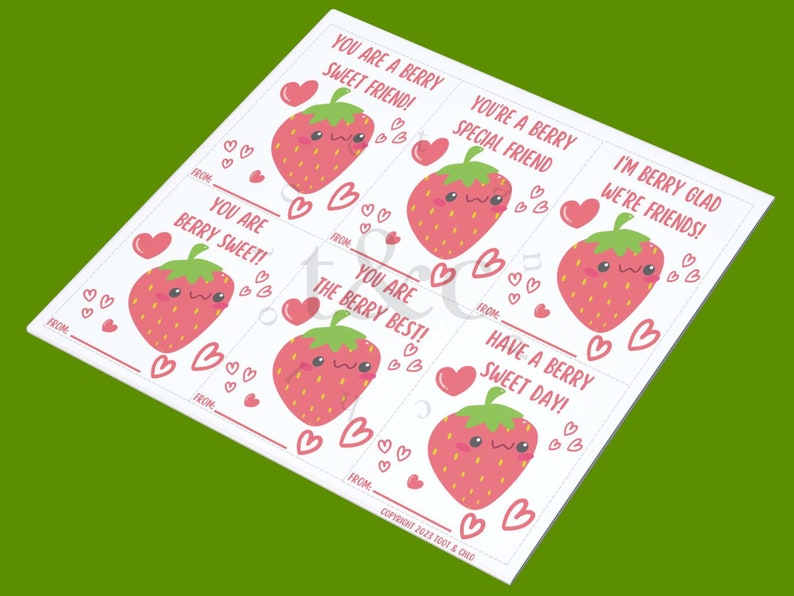 Printable Cute Strawberry Valentine Cards | INSTANT DOWNLOAD ...