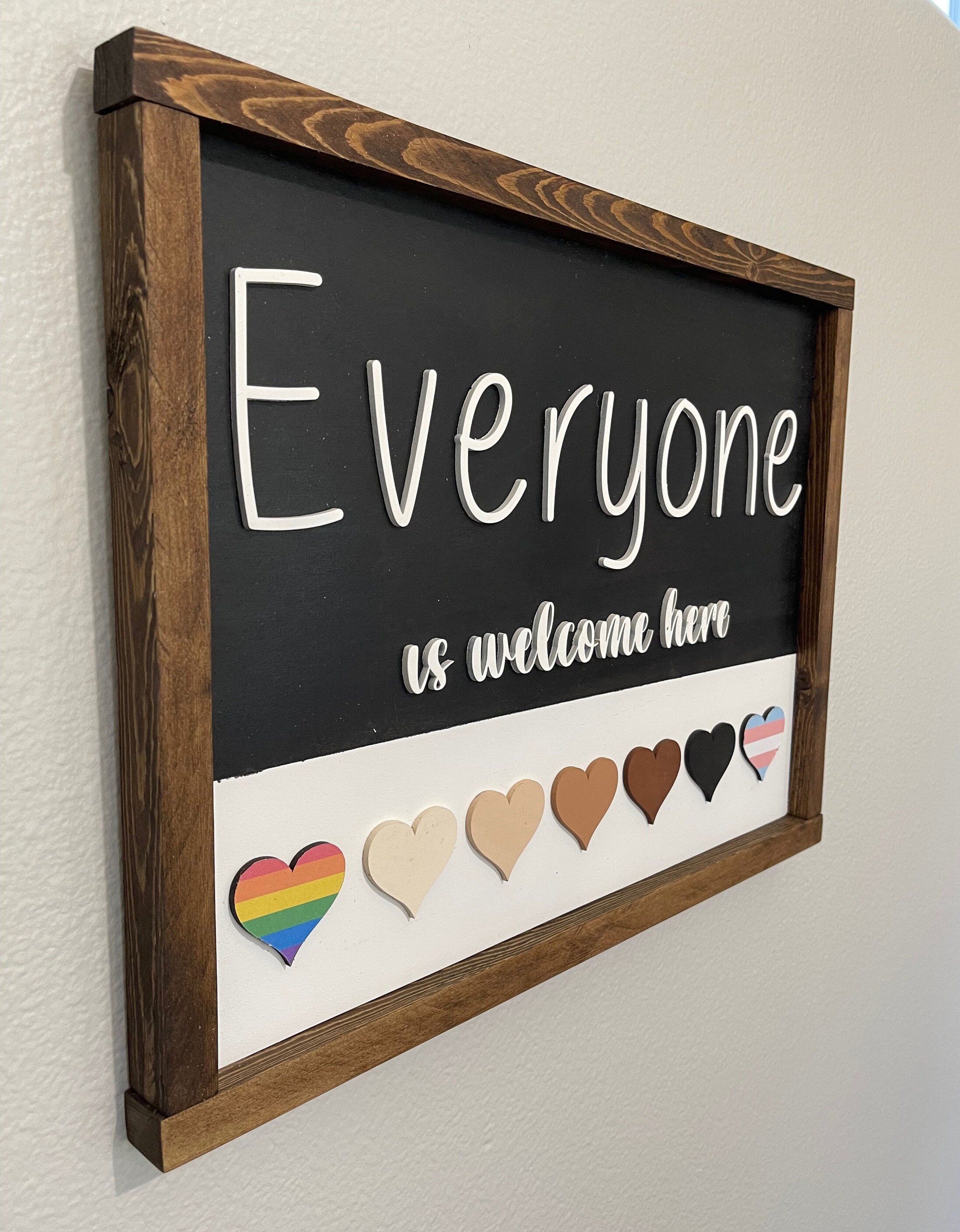 Everyone is Welcome Here (english),wood, Inclusive, Door Hanger, LGBTQ ...