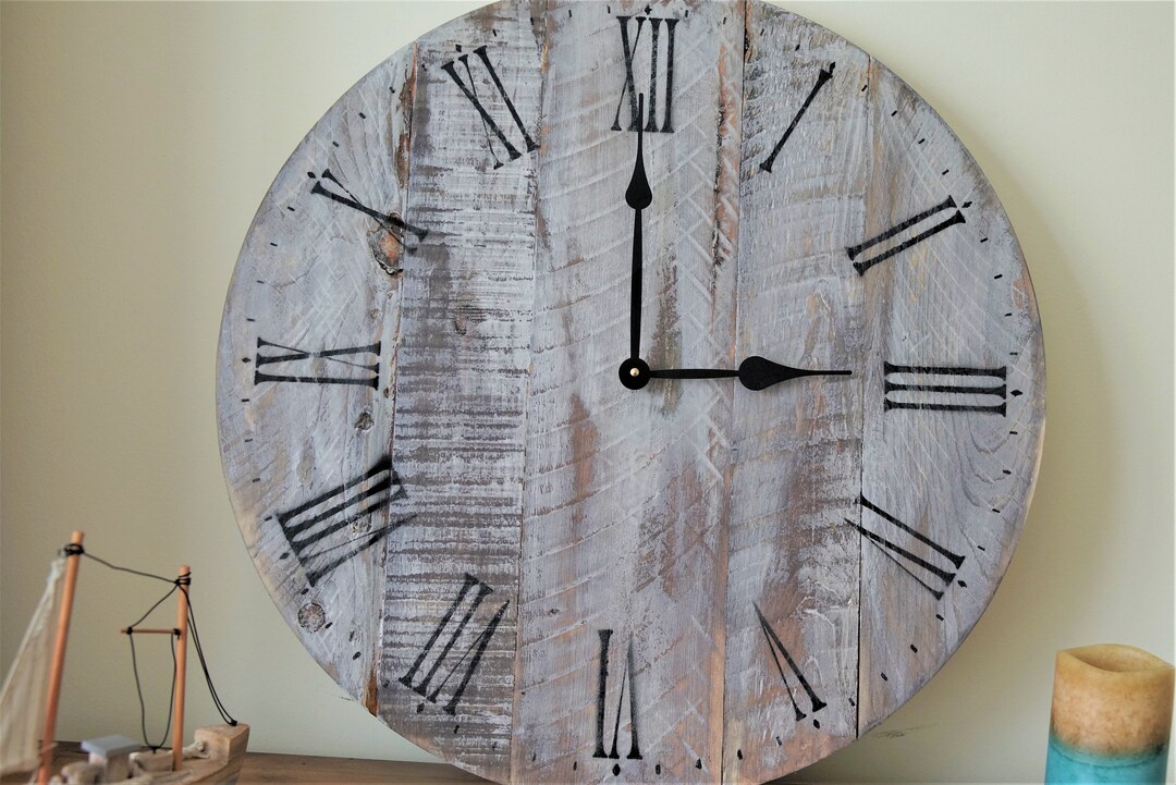 24" Farmhouse Clock, Large Rustic Wooden Clock, Wall Clock. - Etsy