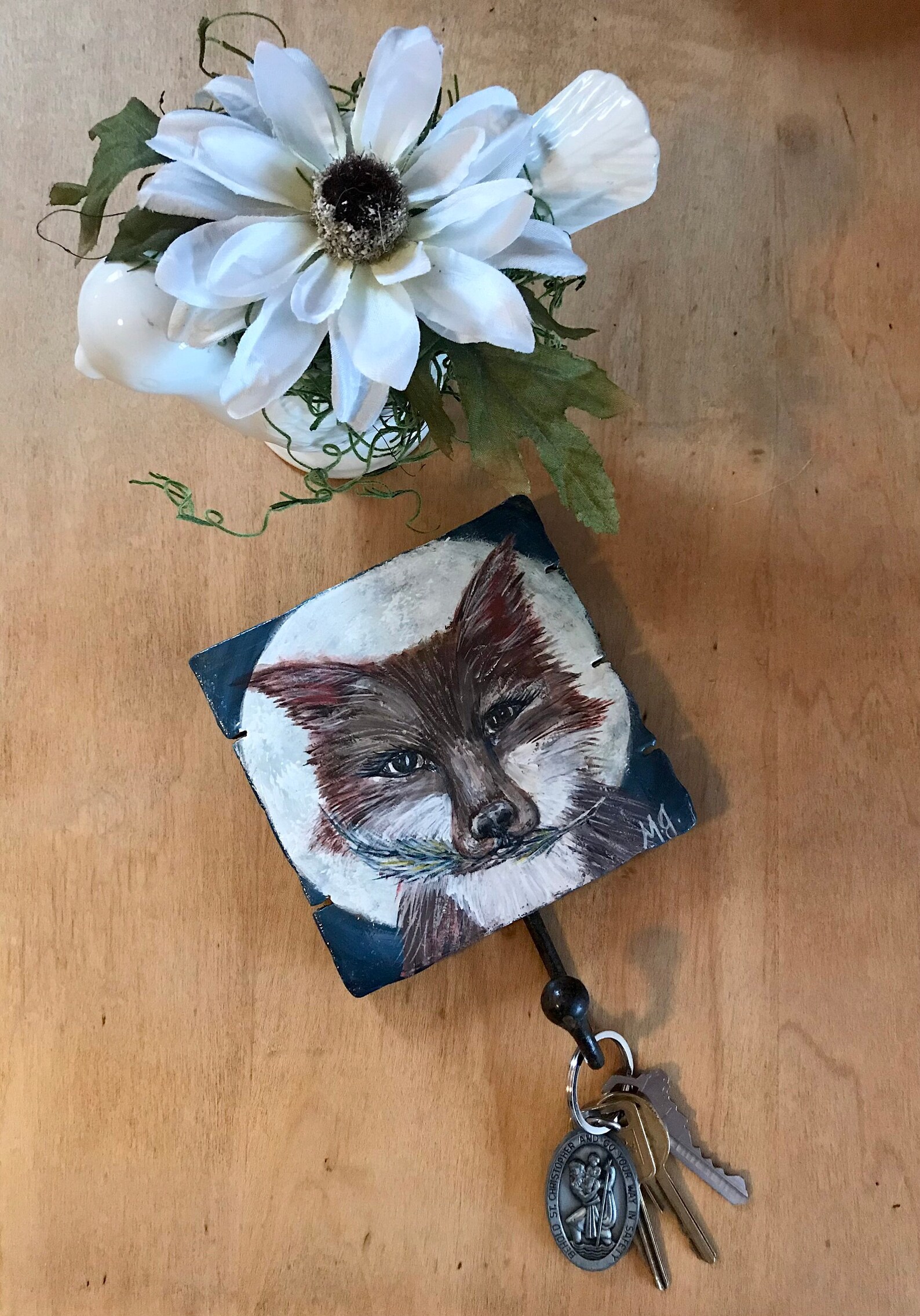 Foxy Hand Painted Fox Holding Feather Wall Hook by Melissa Jackson - Etsy