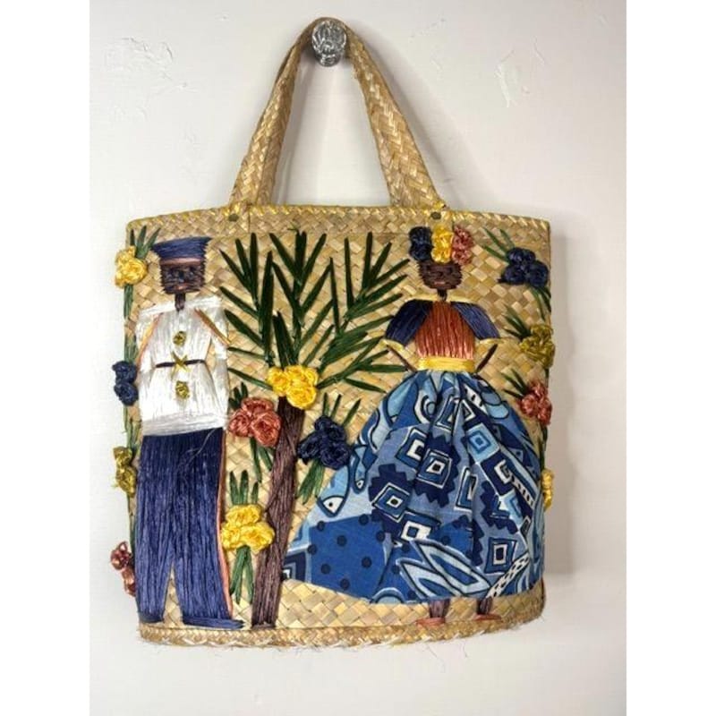 Vintage Fabric Raffia Bag - Etsy