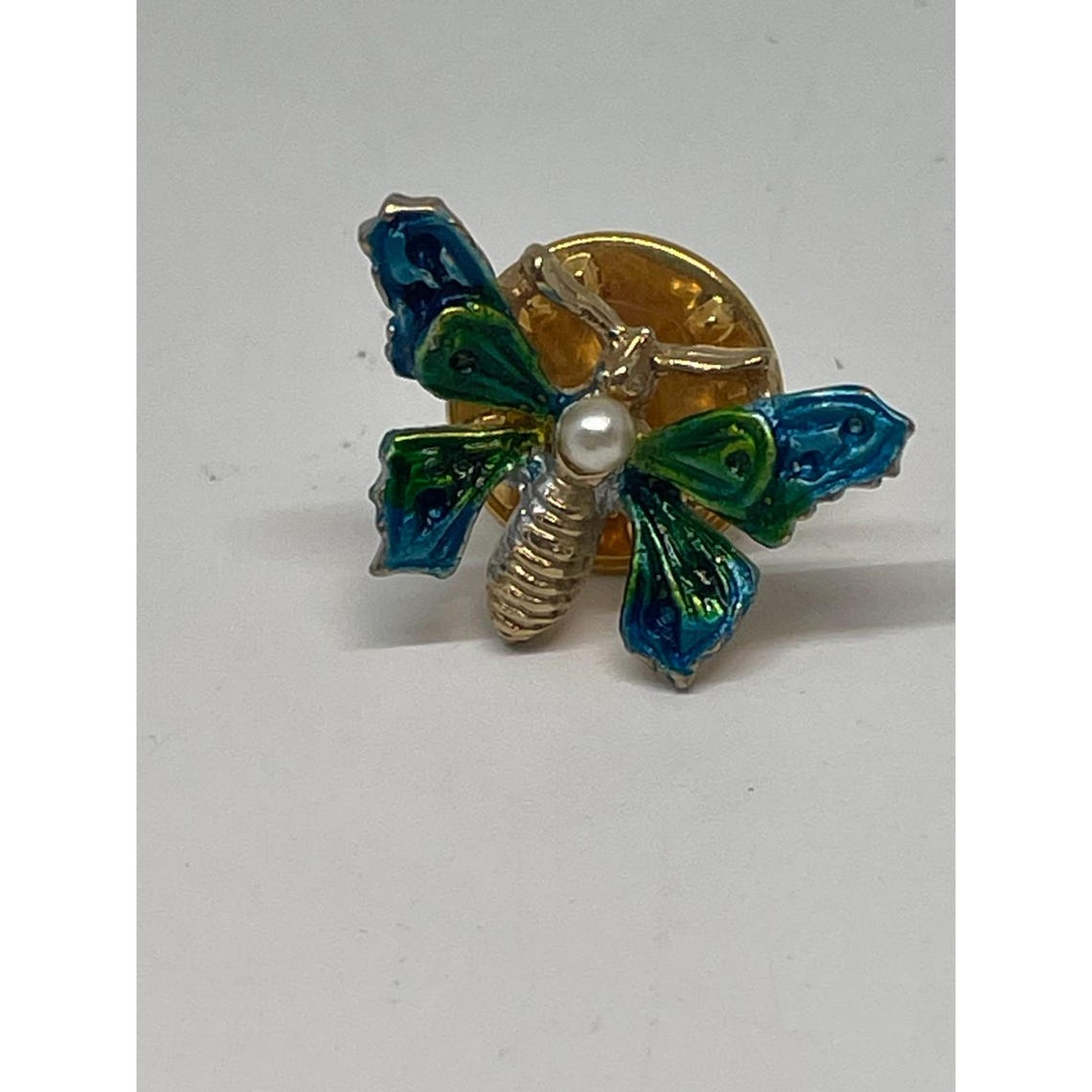 Vintage Ballou Reg'd Gold Tone Painted Faux Pearl Butterfly Lapel Pin ...